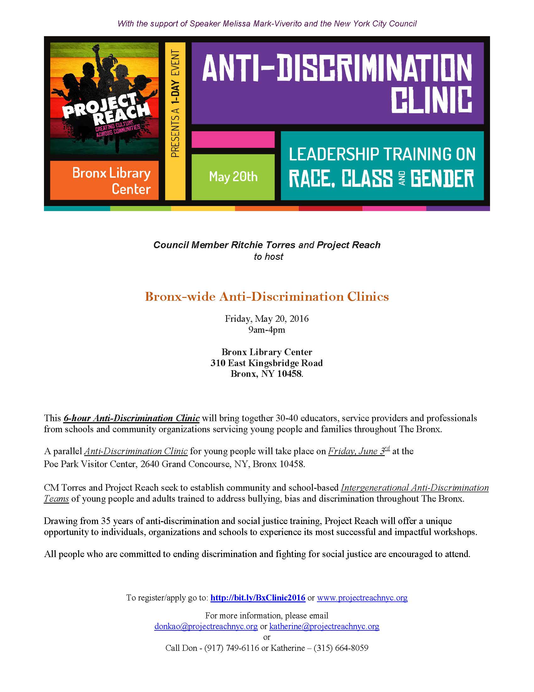 Project Reach Bronx Anti-Discrimination Clinic 2016-05-20 14:00:00 to ...